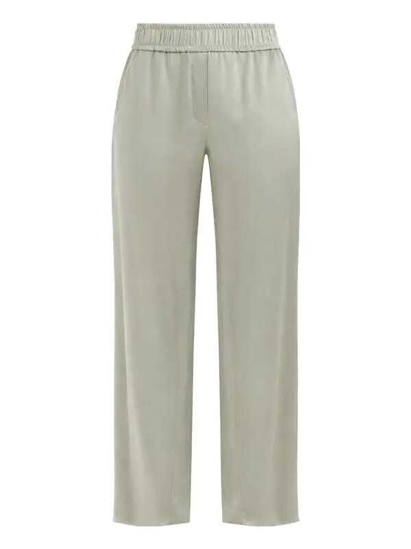 Brunello Cucinelli Silk Satin Wide Leg Track Pants - Green