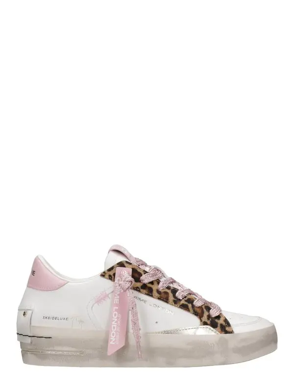 CRIME LONDON Distressed Leopard Print Sneakers - Bianco+rosa