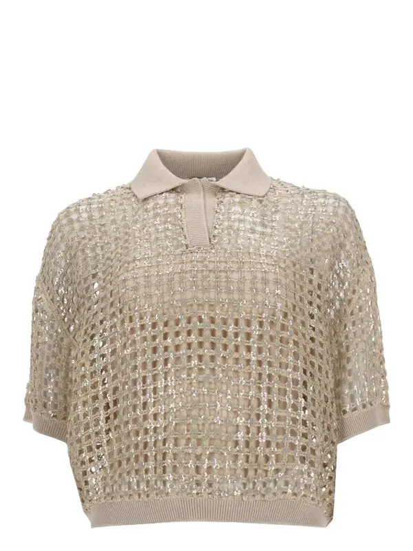 Brunello Cucinelli Silk And Linen Knit Polo Shirt - Beige