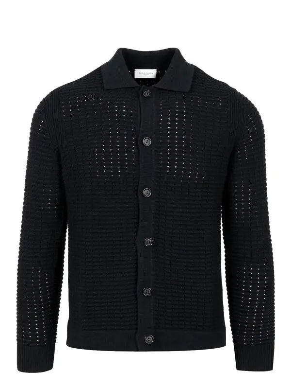 PAOLO PECORA Cotton Knit Polo Sweater - Black