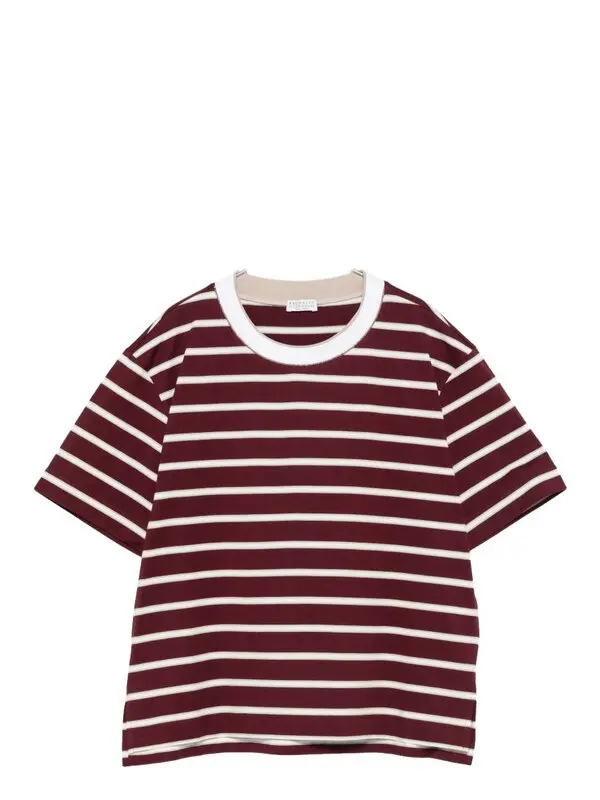 Brunello Cucinelli Striped Cotton T-shirt - Bordeaux