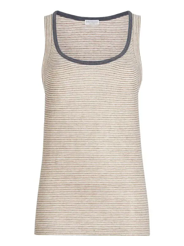 Brunello Cucinelli Linen Striped Tank Top - Brown