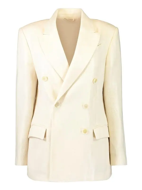 Brunello Cucinelli Linen Double Breasted Jacket - White