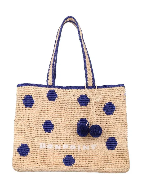 Bonpoint Esma Raffia Bag - Navy Polka Dot