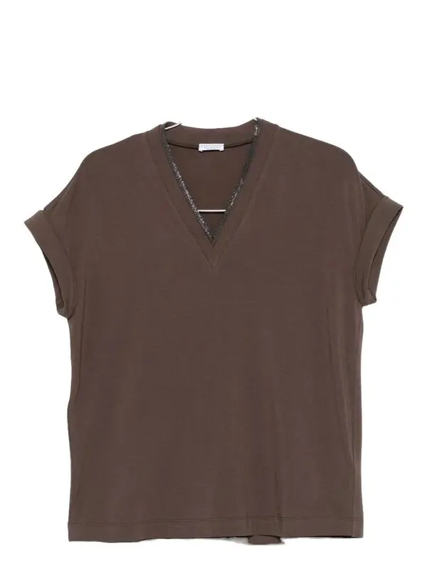 Brunello Cucinelli Cotton V-neck T-shirt - Brown