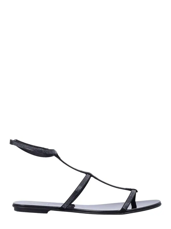 PEDRO GARCIA Enola Flat Sandals - Black Satin