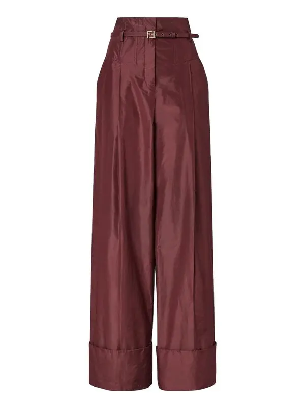 Fendi Silk Belted Pants - Bordeaux
