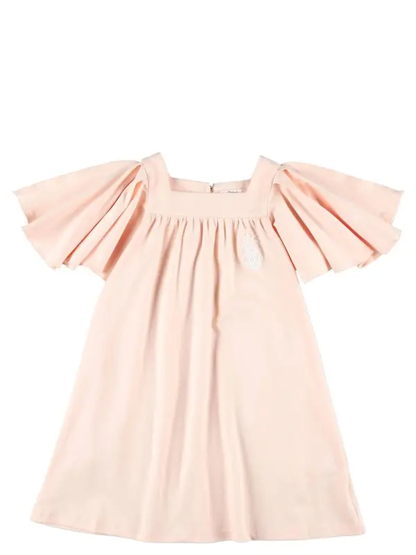 Chloé Girls' Embroidered Cotton Jersey Dress - Powder