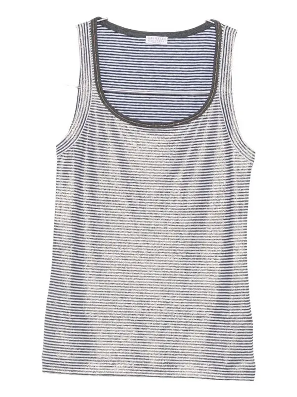 Brunello Cucinelli Linen Striped Tank Top - Blue