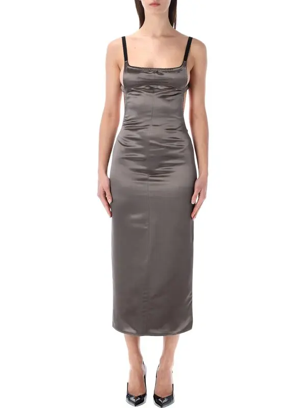 Attico Satin Midi Dress - Metal Grey