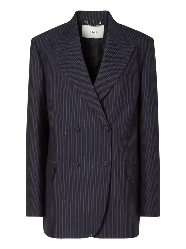Fendi Striped Wool Blend Blazer - Blue