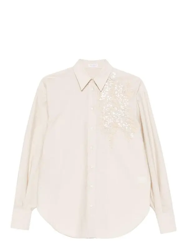 Brunello Cucinelli Embroidered Cotton Shirt - Beige