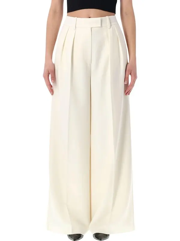 ANINE BING Wide Leg Wool Blend Trousers - Beige