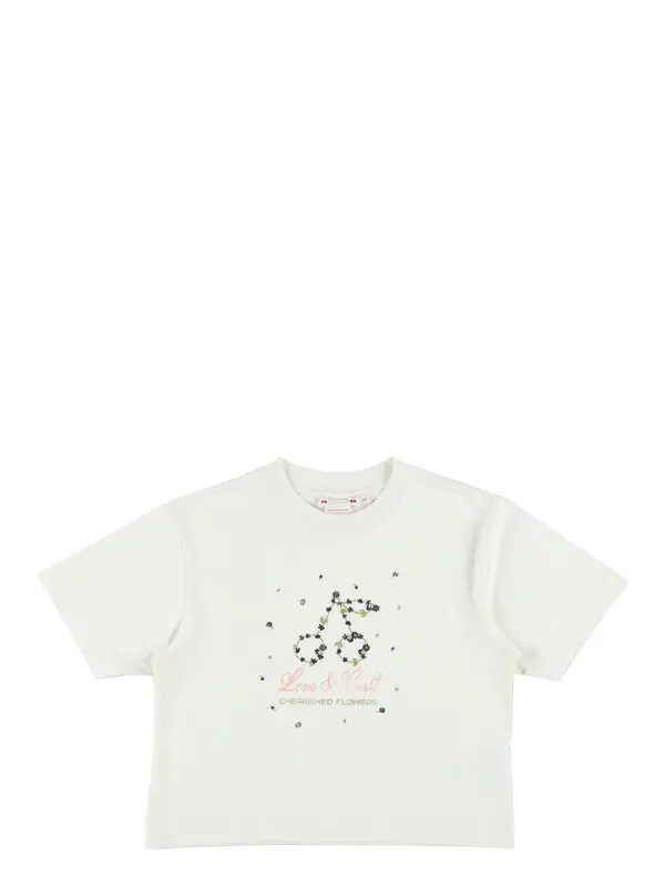 Bonpoint T-shirt With Cherry And Flower Print - Upb Blanc Lait