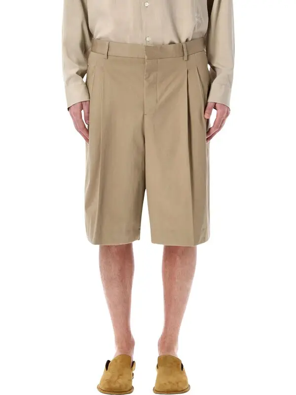 Ami Cotton Bermuda Shorts - Beige
