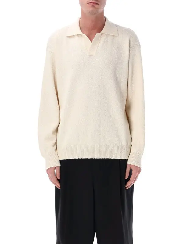 ROBERTO COLLINA Long-sleeve Polo With Textured Knit - Beige