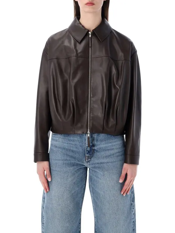 SWORD 6644 Cropped Nappa Leather Bomber - Brown