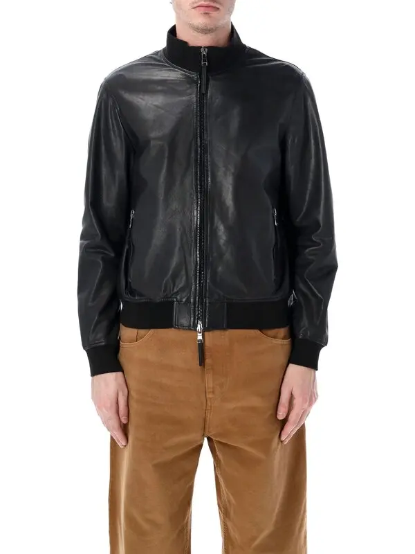 SWORD 6644 Leather Bomber Jacket - Black