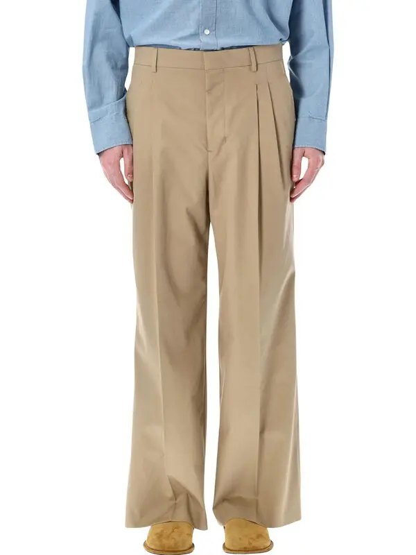 Ami Low-rise Wide Cotton Trousers - Beige