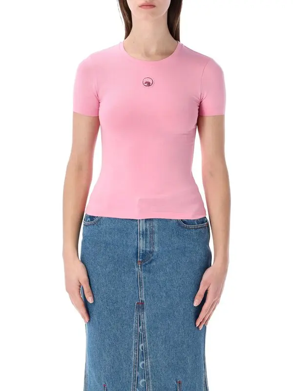 MARINE SERRE Fitted T-shirt With Pearl Logo - Pink