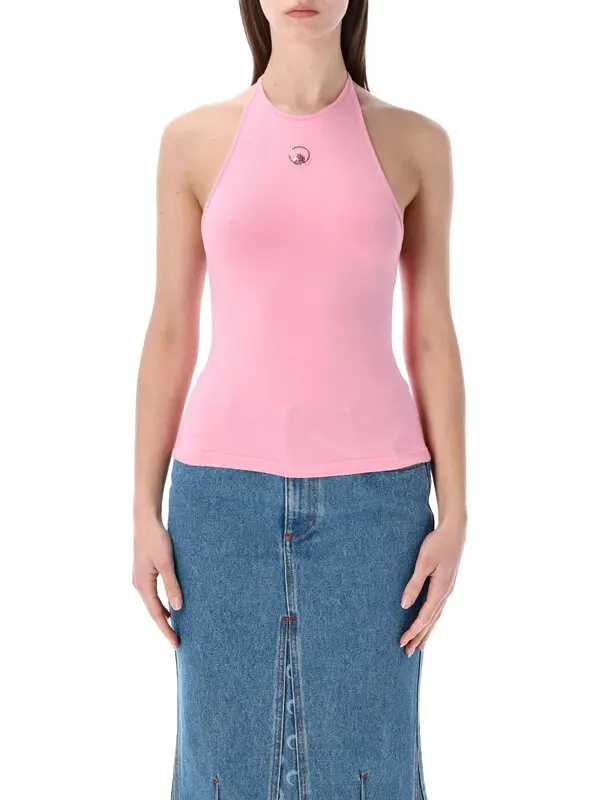 MARINE SERRE Fitted Halter Top - Pink