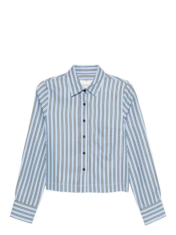 Closed Striped Cropped Shirt - Clear Blue