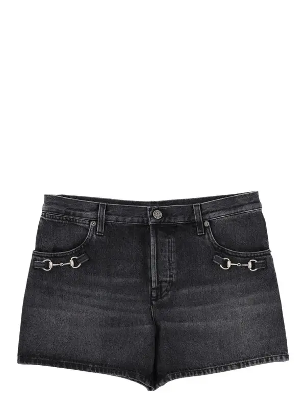 Gucci Denim Shorts With Horsebit Detail - Charcoal