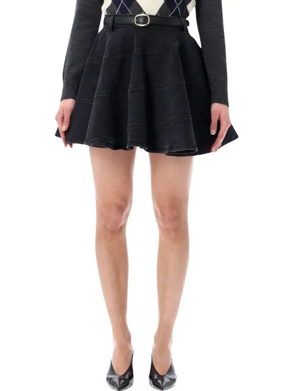 SELF-PORTRAIT Flared Mini Skirt - Black