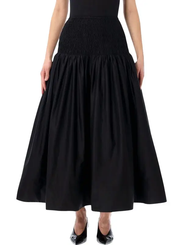 SELF-PORTRAIT Cotton Poplin Midi Skirt - Black