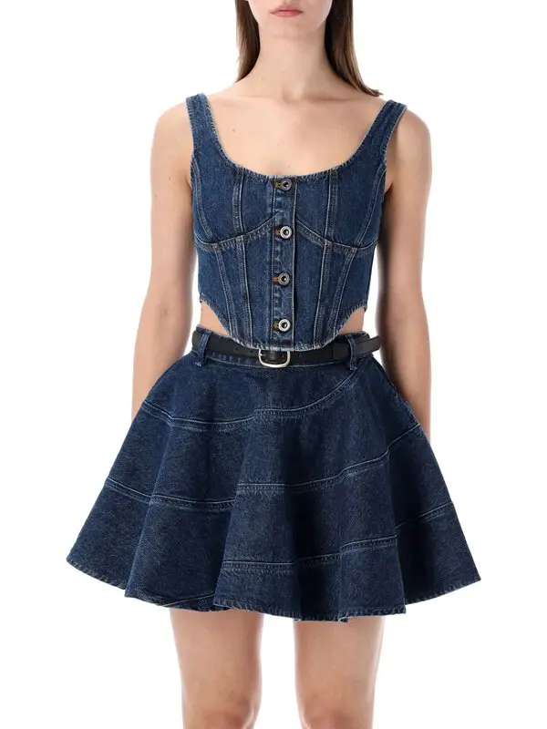 SELF-PORTRAIT Denim Corset Top - Blue