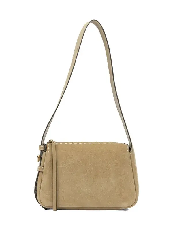 Tory Burch Romy Suede Pick Stitch Small Shoulder Bag - Beige
