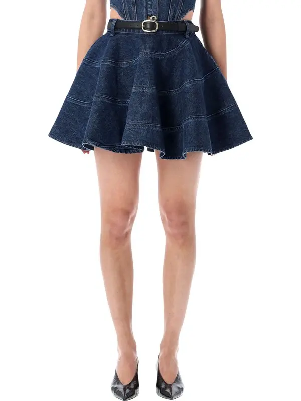 SELF-PORTRAIT Flared Mini Skirt - Blue