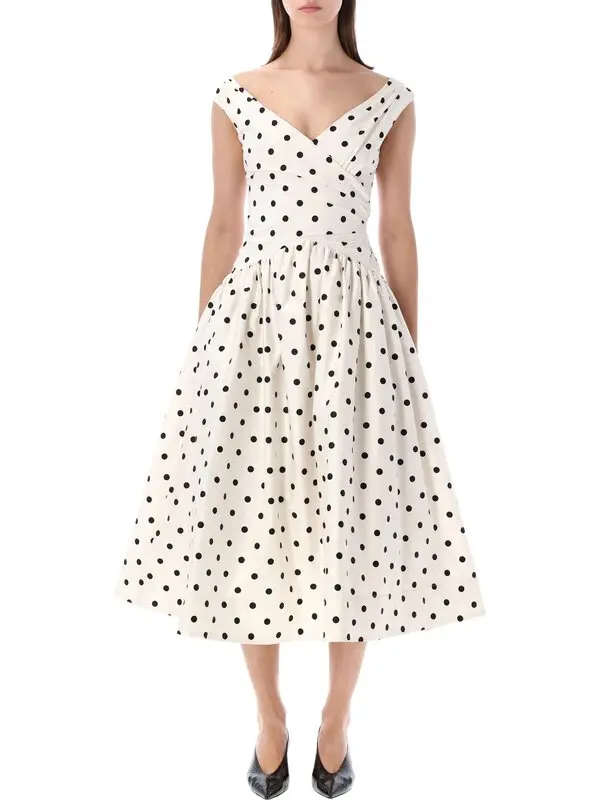 SELF-PORTRAIT Polka Dot Cotton Midi Dress - Cream Black