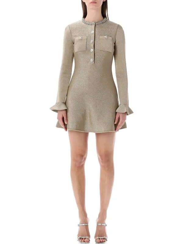 SELF-PORTRAIT Metallic Knit Mini Dress - Golden