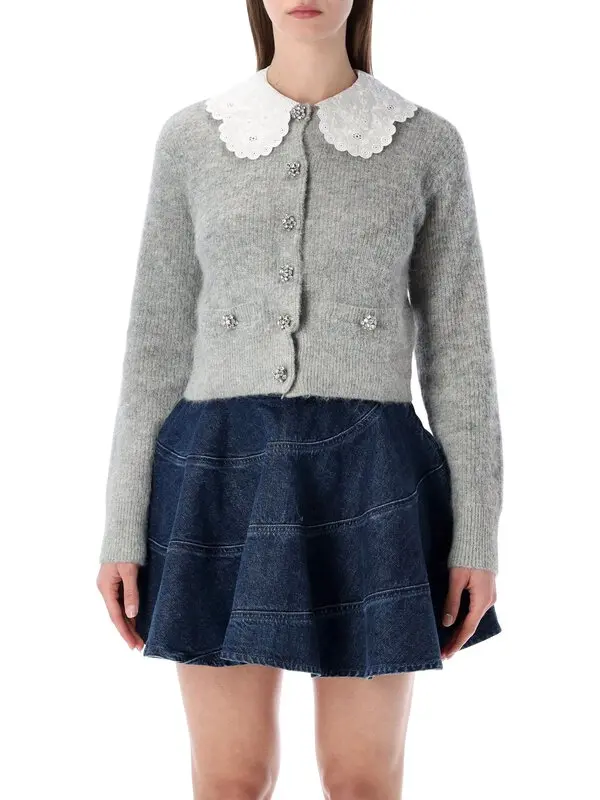 SELF-PORTRAIT Fluffy Knit Cardigan - Grey