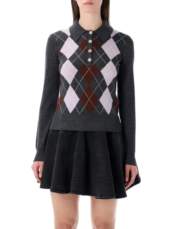 SELF-PORTRAIT Argyle Jumper - Grey