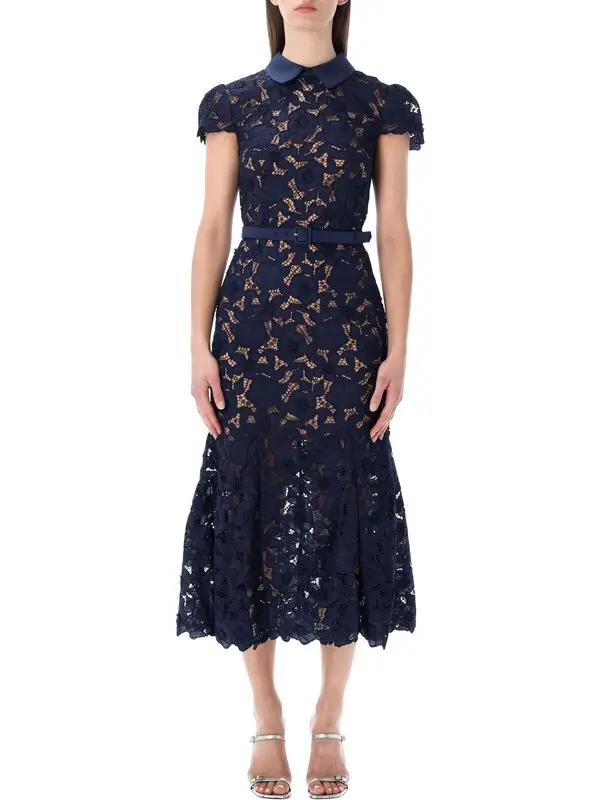 SELF-PORTRAIT Guipure Lace Midi Dress - Blue