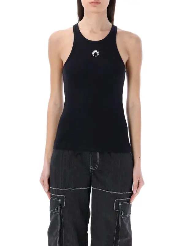 MARINE SERRE Fitted Rib-knit Tank Top - Black