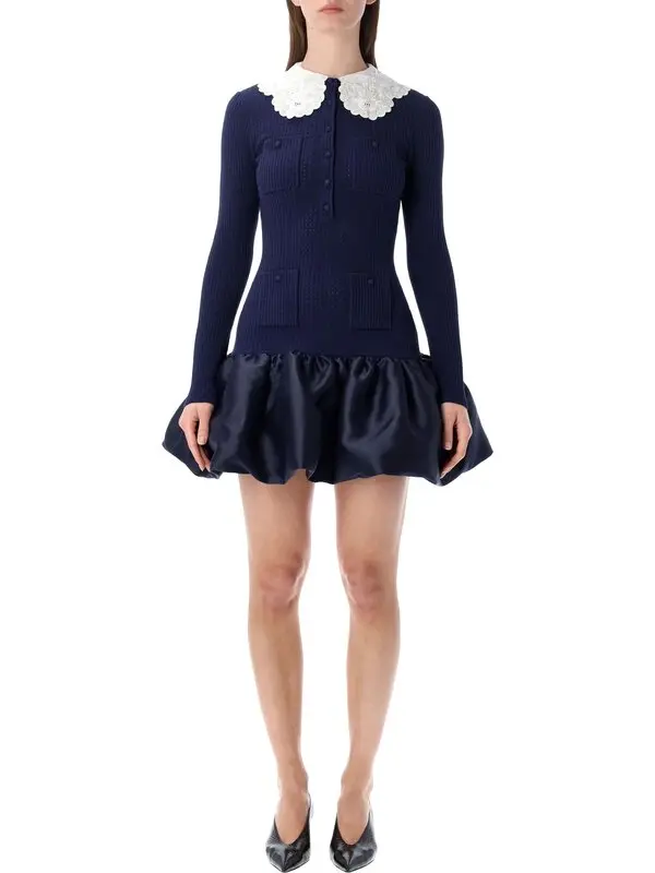 SELF-PORTRAIT Mini Dress With Broderie Anglaise Collar - Blue