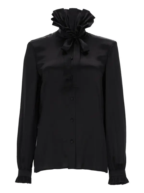 Gucci Silk Satin Bow Shirt - Black