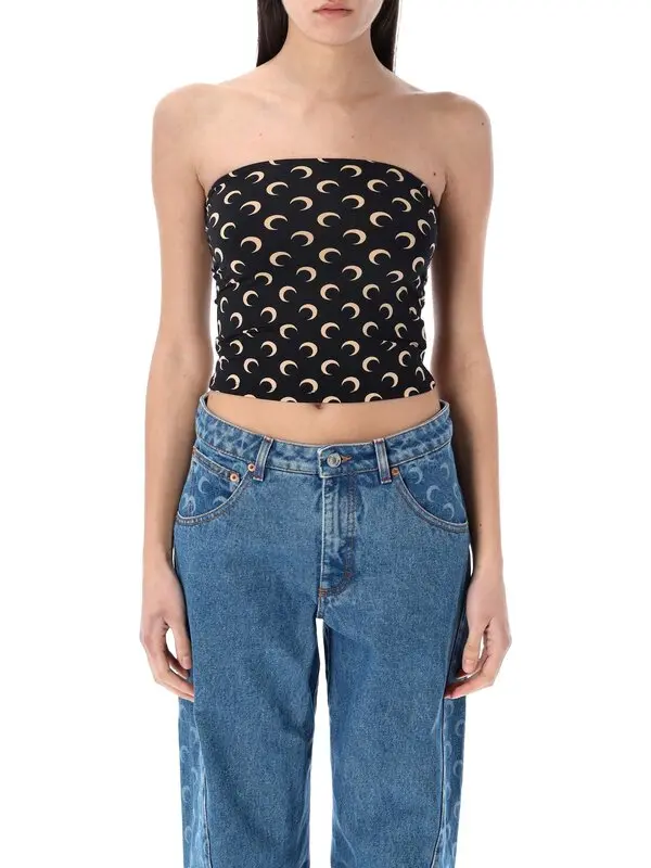 MARINE SERRE Printed Tube Top - Black Moon Tan