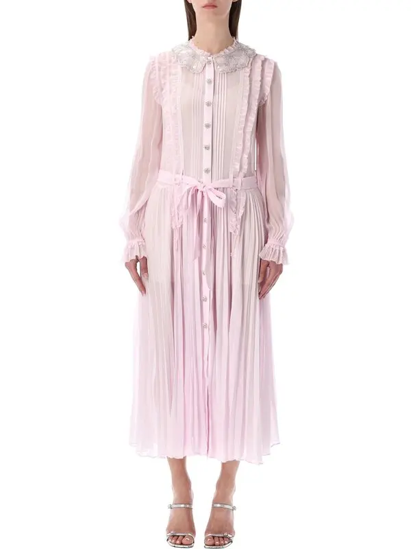 SELF-PORTRAIT Pleated Georgette Midi Dress - Pink