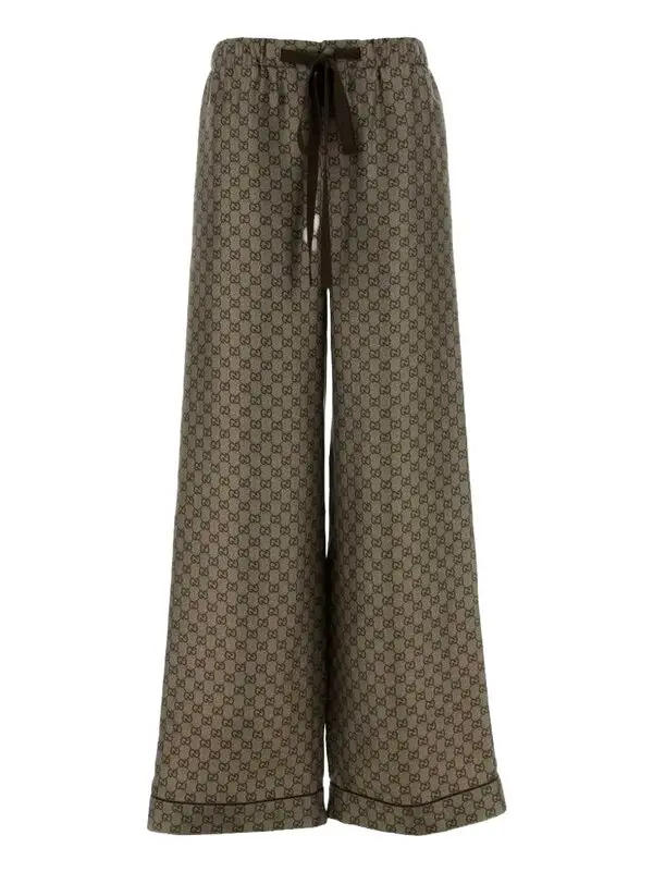 Gucci Gg Silk Wide-leg Pants - Brown