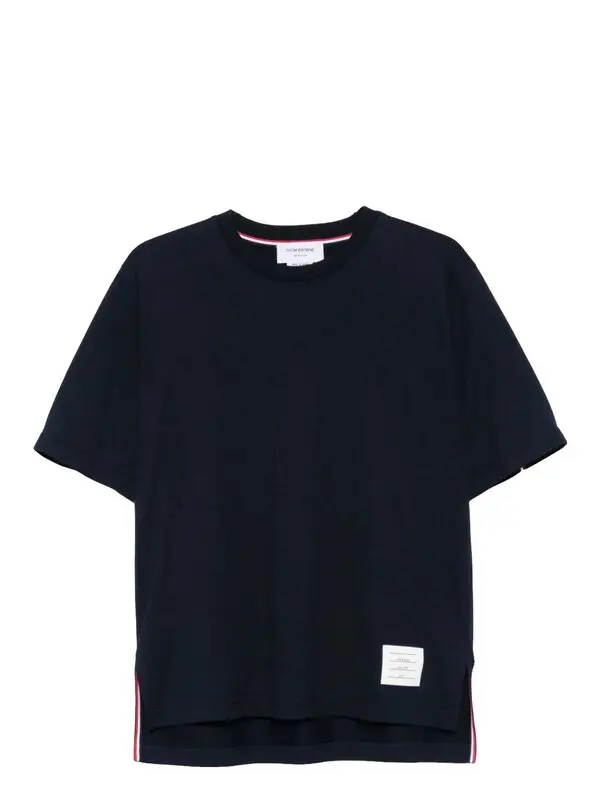 Thom Browne Oversized Short Sleeve Tee W/ Rwb Knit Trim In Medium Weight Jersey - Navy