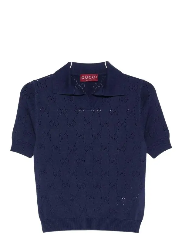 Gucci Gg Cotton And Silk Polo Shirt - Blue