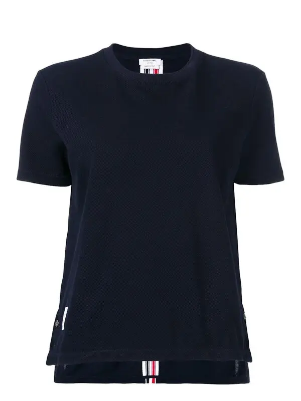 Thom Browne Relaxed Fit Pique T-shirt With Stripe Detail - Navy