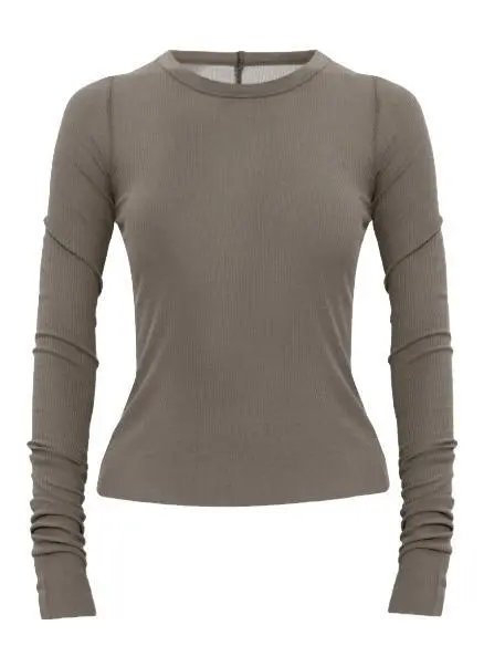 Rick Owens Cropped Ribbed Long Sleeve T-shirt - Dust