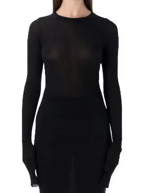 Rick Owens Cropped Ribbed Long Sleeve Top - Black