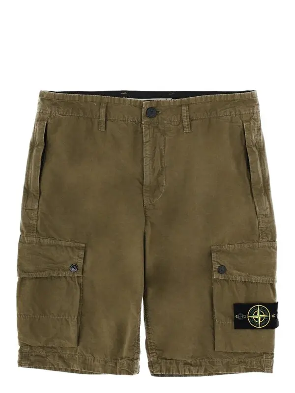 Stone Island Cargo Shorts With Logo Patch - Military Green