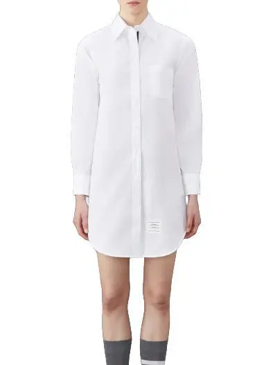 Thom Browne Thigh-length Shirtdress With Grosgrain Placket - White